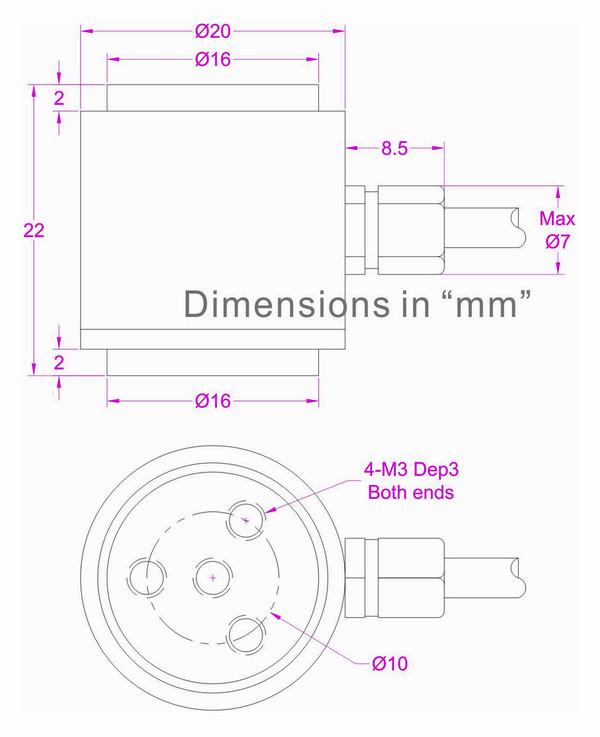 Cylindrical Load Cell 2kN 1kN 500N 200N 100N 50N 20N Flange Mounted ...